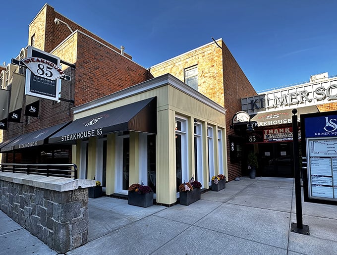 The classic brick and black awning combo says "we're serious about steaks" without having to say a word.