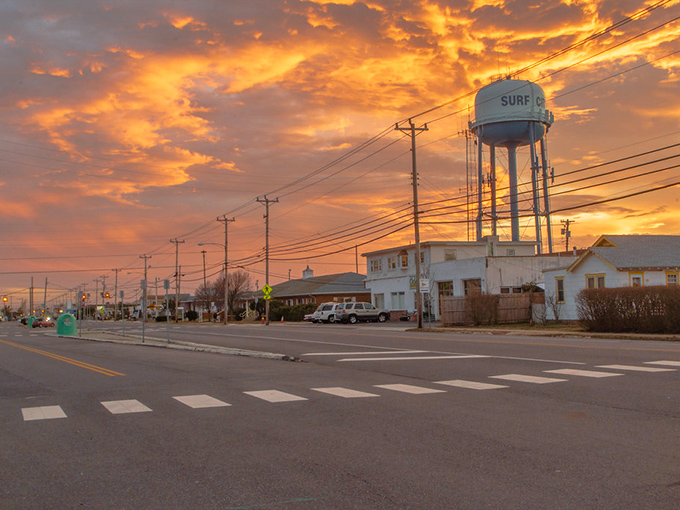 Sunset colors paint the sky over Surf City, where waterfront views don't require waterfront budgets.