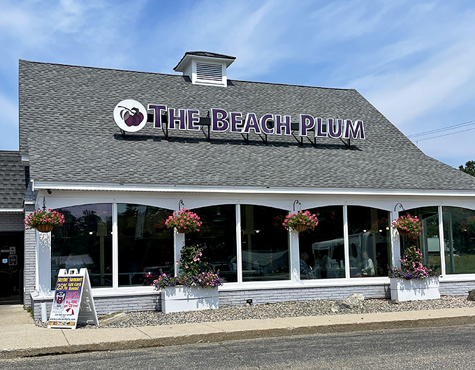The Beach Plum (Portsmouth): Clean white storefront with bursting flowers &ndash; like the culinary equivalent of a mullet: business in front, party on your plate!
