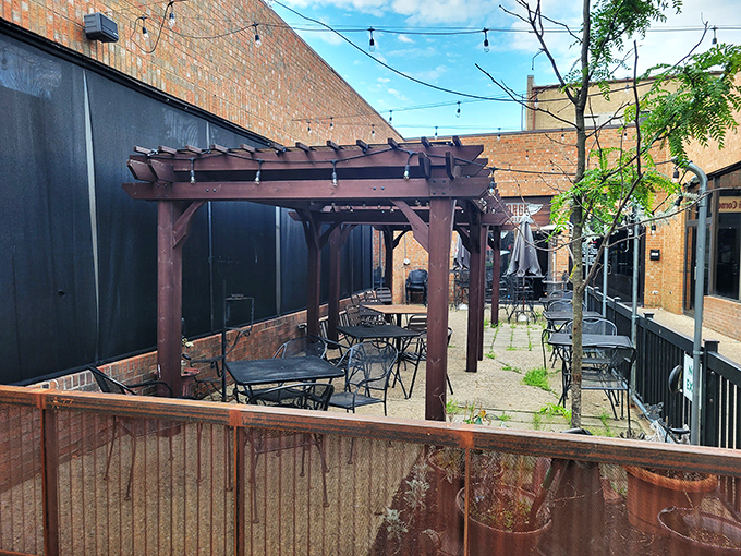 Outdoor dining fit for royalty. The Forge's pergola-covered patio sets the stage for legendary meals under open skies.