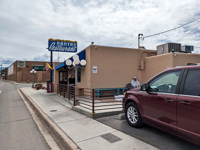 That simple blue awning has welcomed hungry Santa Feans for decades. Some places don't need to show off.