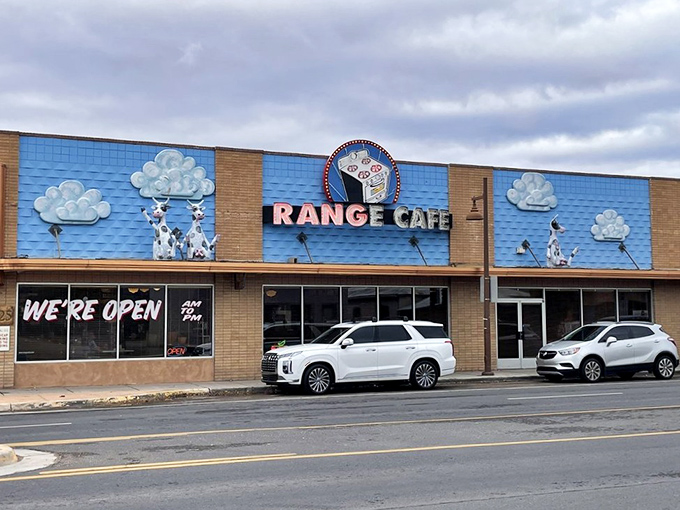 Those painted clouds frame a cafe where comfort food gets the New Mexico treatment &ndash; expect green chile in everything.