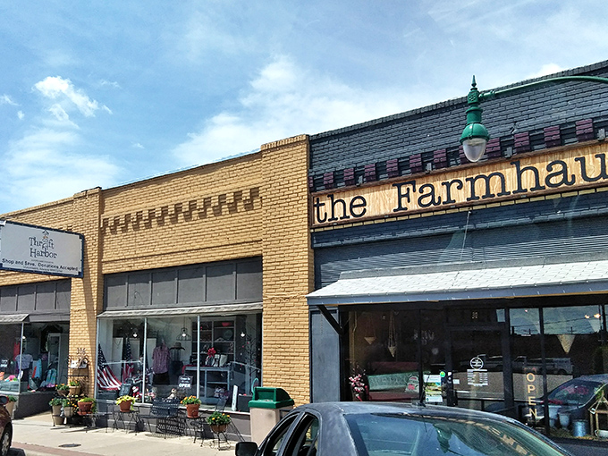 Nestled between local businesses, Thrift Harbor's vintage charm extends from its facade to the finds within.