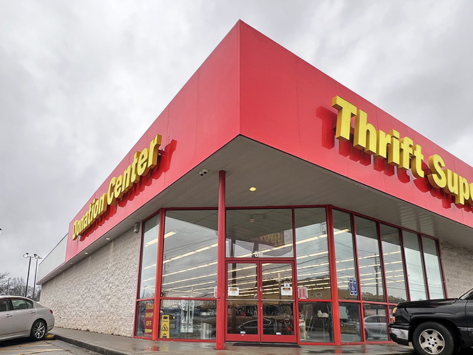 That bright red awning shields treasures from Georgia sunshine and savvy shoppers from retail prices.