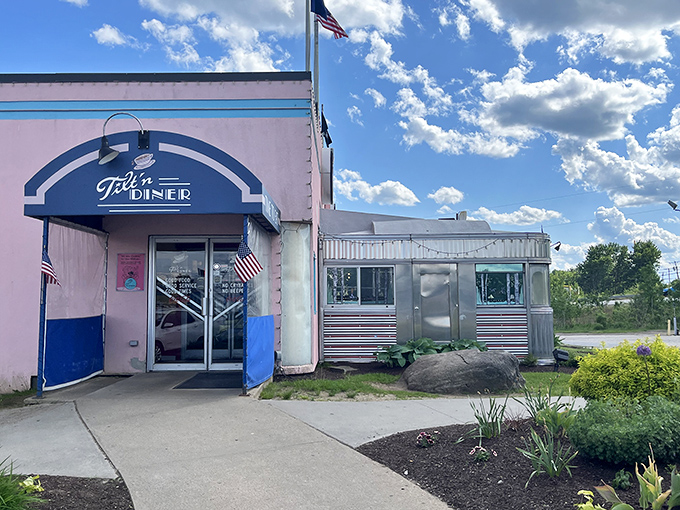 Blue skies frame the Tilt'n Diner's vintage sign&mdash;a perfect backdrop for a place where breakfast traditions are preserved like treasured heirlooms.
