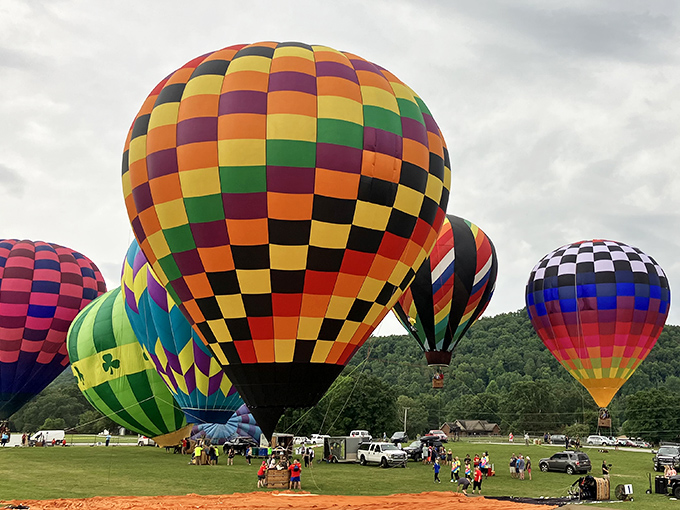 Hot air balloons paint Townsend's sky with vibrant colors, proving that sometimes the best views in the Smokies aren't from the mountains.