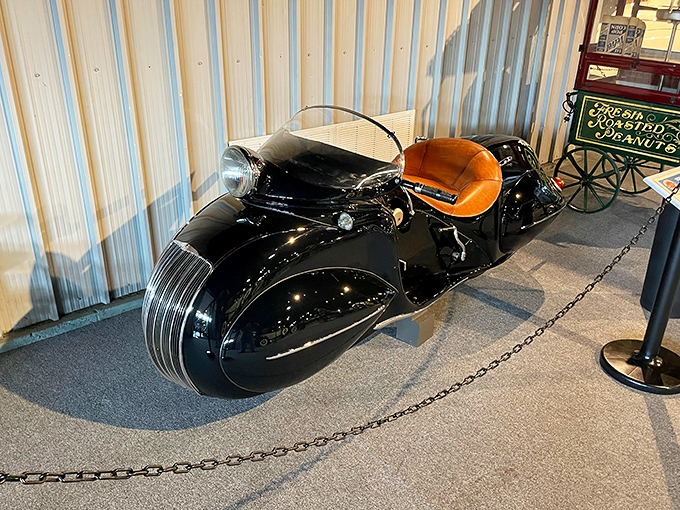 The 1930 Henderson Art Deco motorcycle looks like it rolled straight out of a Fritz Lang film—sleek, black, and impossibly cool.