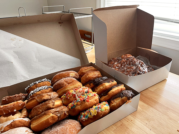 The ultimate Wisconsin power move: showing up with two dozen Greenbush donuts. Instant popularity guaranteed, leftovers highly unlikely. 