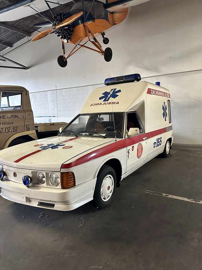This European ambulance sits quietly, its emergency days behind it, now telling stories of medical missions in a language of vintage sirens and urgent journeys.