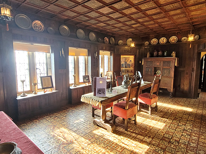 Sunlight streams through windows onto centuries-old furnishings. If these wooden chairs could talk, they'd probably complain about how comfortable modern furniture is.