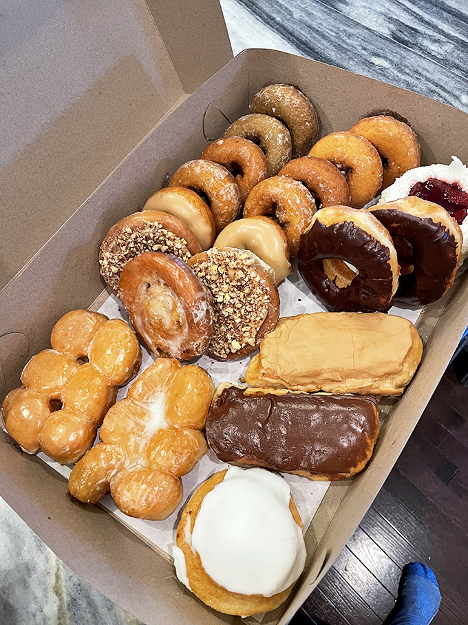 The ultimate donut variety pack&mdash;like assembling the Avengers of breakfast pastries, each with its own superpower against morning grumpiness.