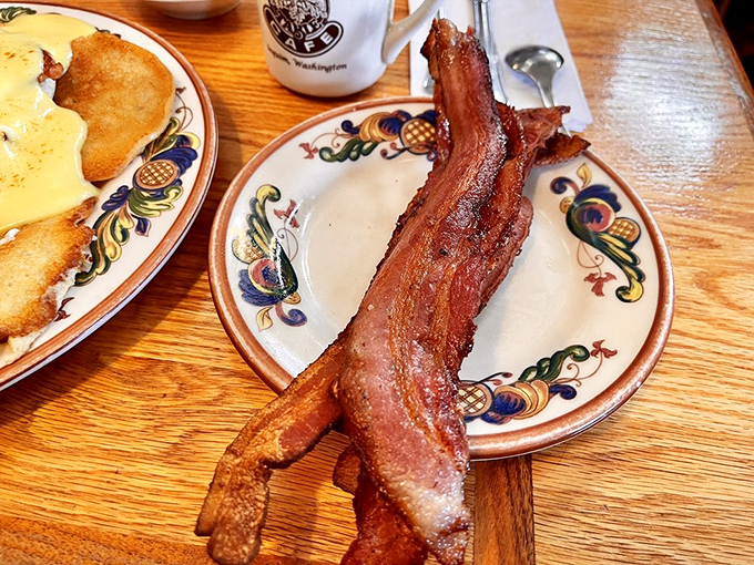 Bacon so perfectly cooked it deserves its own fan club. Thick-cut, crispy-edged, and meaty-centered&mdash;this is what breakfast dreams are made of.