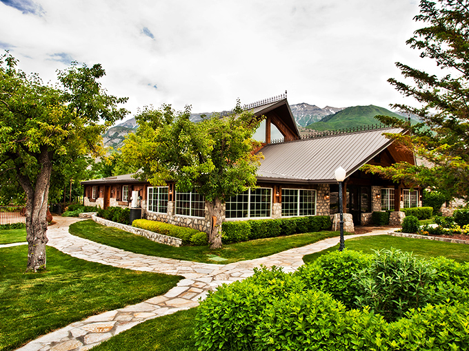 The rustic charm of this timber-framed structure proves Wadley Farms isn't just about castles&mdash;it's a full European countryside experience with Utah's mountains playing supporting role.