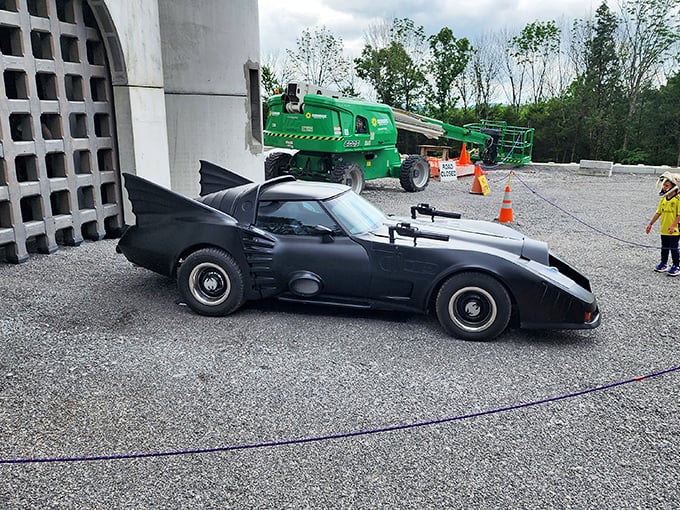 Even Batman needs a castle to park his Batmobile&mdash;this unexpected automotive treasure adds a touch of modern fantasy to the medieval setting.