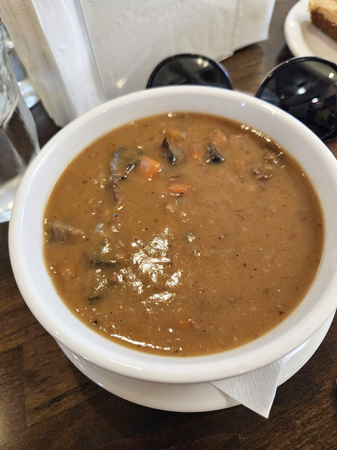Rich, hearty mushroom beef soup that makes you want to call in sick tomorrow just so you can come back for more.