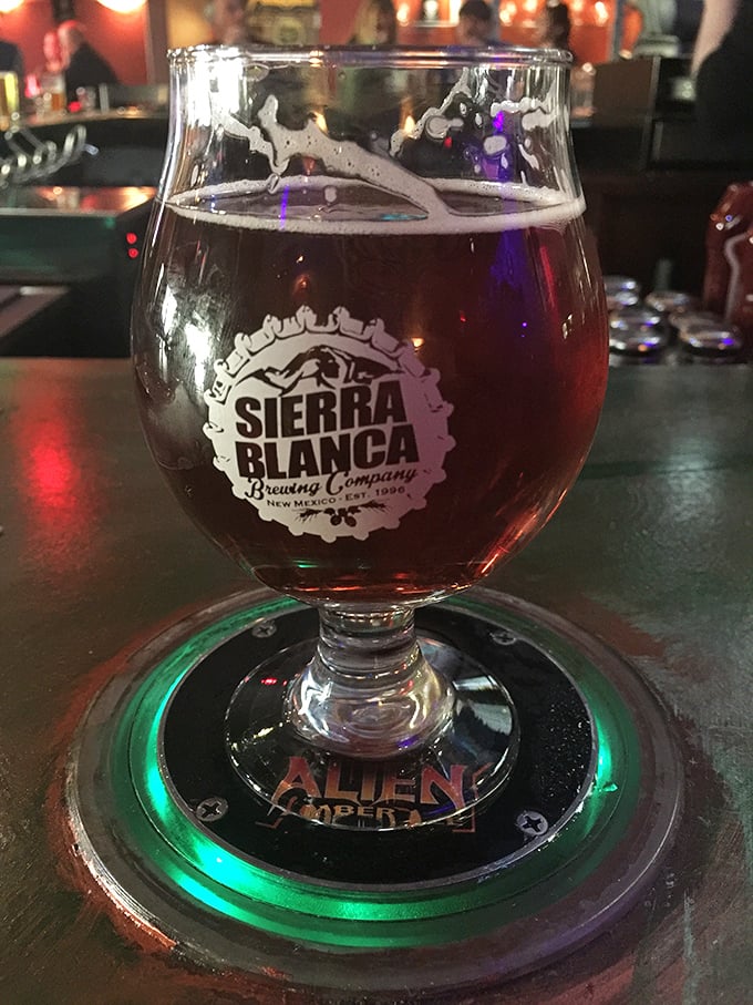 Not just beer, but an experience &ndash; served on a glowing coaster that adds extraterrestrial ambiance to this rich Sierra Blanca brew.