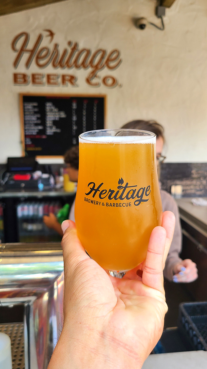 Liquid gold to wash down smoky treasures. This craft beer isn't just a beverage&mdash;it's the perfect dance partner for Heritage's meaty masterpieces.