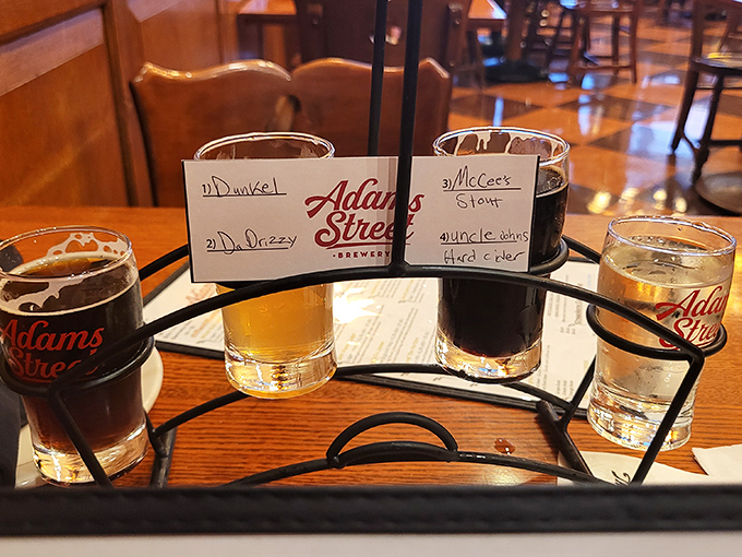 Beer flight or liquid history lesson? At Adams Street Brewery, each sample tells a different story of malt, hops, and German tradition.