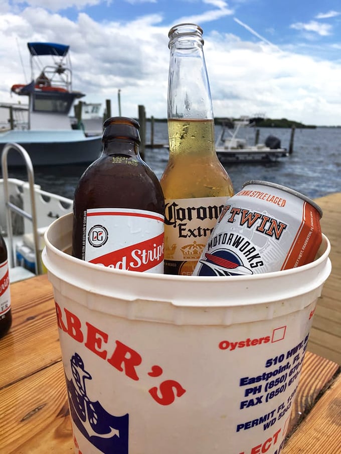 The beverage bucket&mdash;Florida's version of a wine cellar. Cold beer and fishing boats: a pairing as old as time itself.