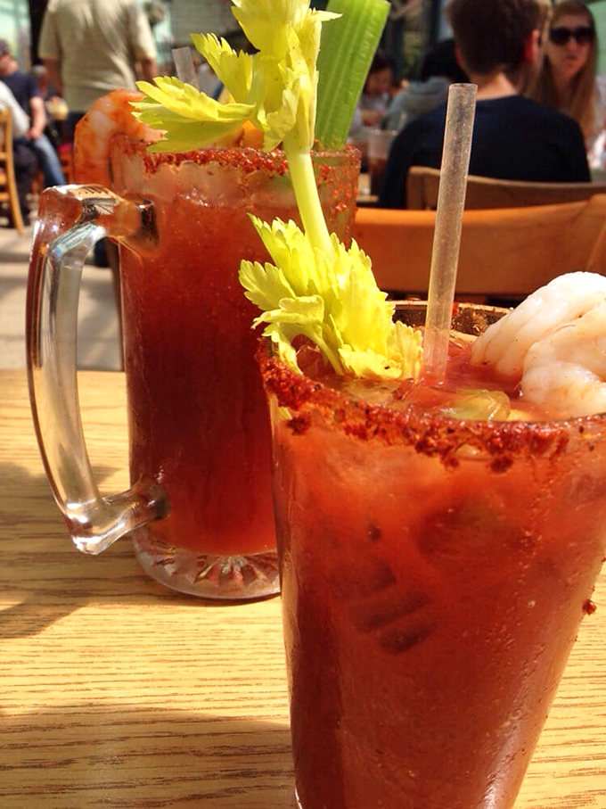 These Bloody Marys aren't just drinks; they're liquid appetizers garnished with enough vegetation to count as a salad course.