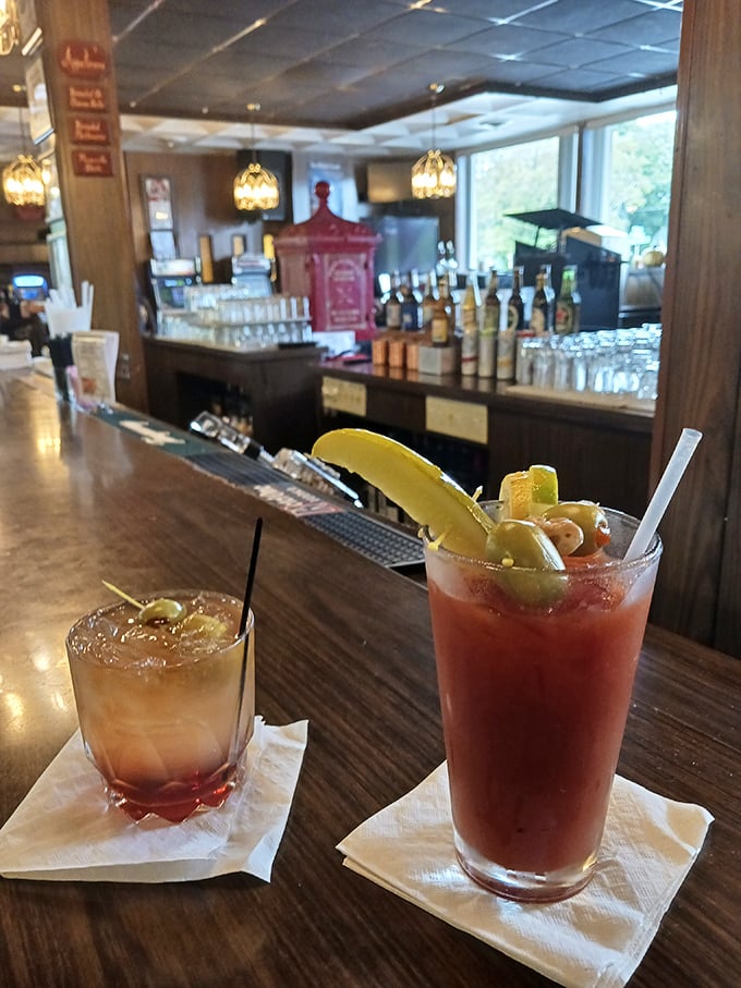 The classic Wisconsin cocktail duo: an Old Fashioned for sipping and a Bloody Mary robust enough to be a meal itself.
