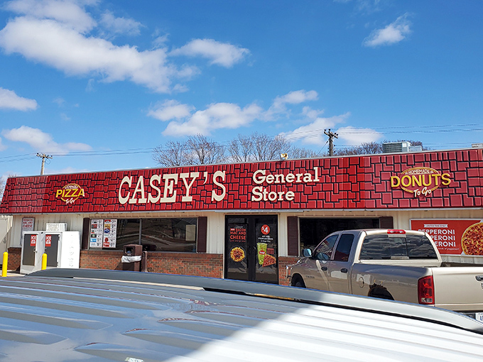Even Casey's General Store gets the brick treatment in Red Cloud&mdash;because when you're getting gas and pizza, architectural charm matters.