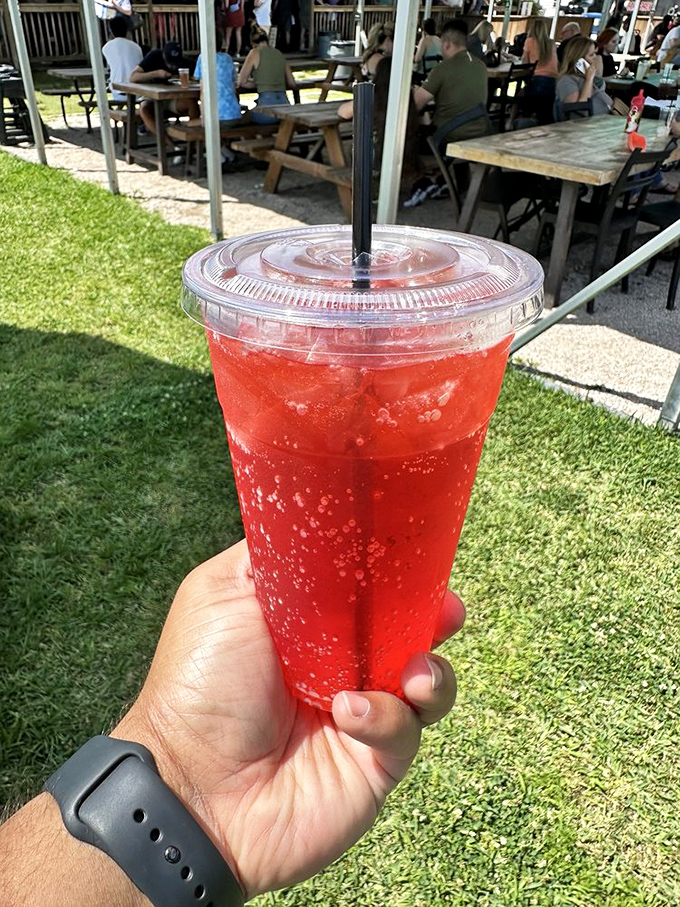 The perfect barbecue companion: a ruby-red refresher that cuts through the richness like a cool breeze on a hot Texas afternoon.
