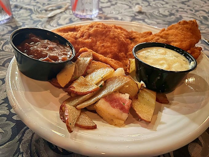 Schnitzel so perfectly golden and crisp, it's like the Fort Knox of fried foods, complete with German potatoes that deserve their own fan club.