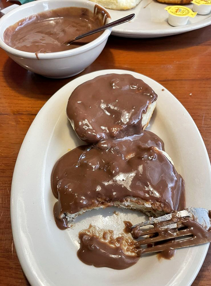 Chocolate gravy and biscuits &ndash; proof that dessert for breakfast isn't just allowed in Arkansas, it's practically mandatory. Your diet can start tomorrow.