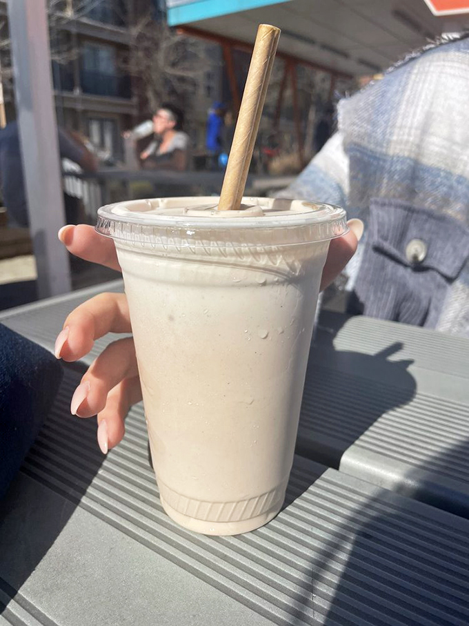 That perfect milkshake moment&mdash;thick enough for the straw to stand at attention, yet still sippable. The paper straw adds eco-friendly bonus points.