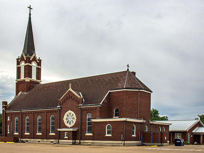 This brick church reaches skyward with its impressive spire, a spiritual landmark whose stained glass has witnessed generations of Abilene's most sacred moments.