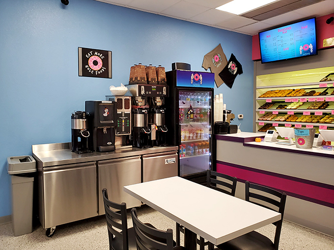 The coffee station stands ready for duty, because even superheroes need sidekicks. These brewing machines ensure your donut doesn't have to journey alone.