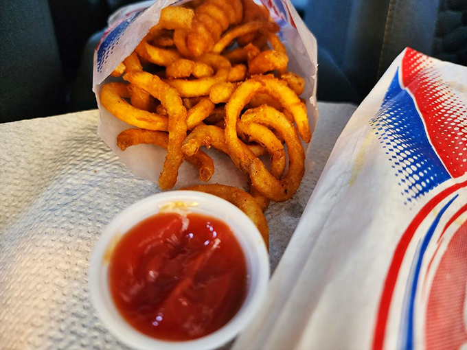 Curly fries: the jazz musicians of the side dish world. They refuse to follow the straight and narrow, twisting with golden, crispy rebellion against boring food.
