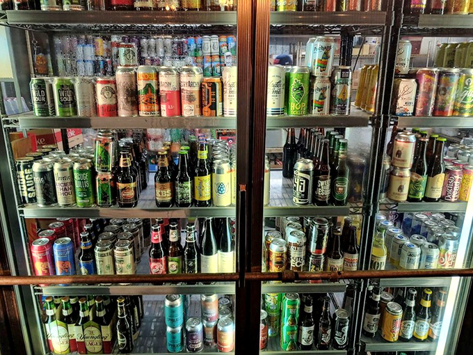 The beer cooler at Rusted Silo isn't just impressive—it's a liquid library of craft happiness. Your thirst doesn't stand a chance against this selection.