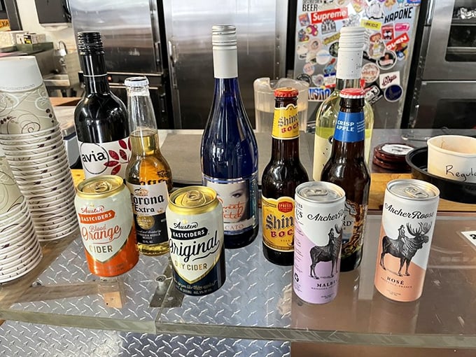 The beverage selection proves barbecue isn't just about the meat&mdash;it's a full sensory experience that demands proper liquid accompaniment.