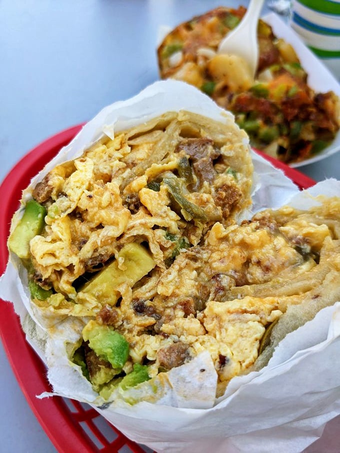 Breakfast burritos should require both hands and a game plan. This one's stuffed with enough avocado and eggs to fuel your entire beach day.