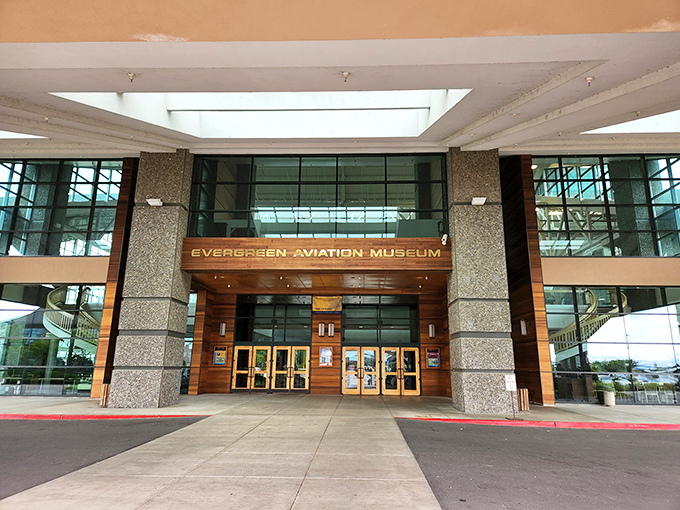 The Evergreen Aviation Museum entrance looks so impressive you half expect Neil Armstrong to greet you at the door.