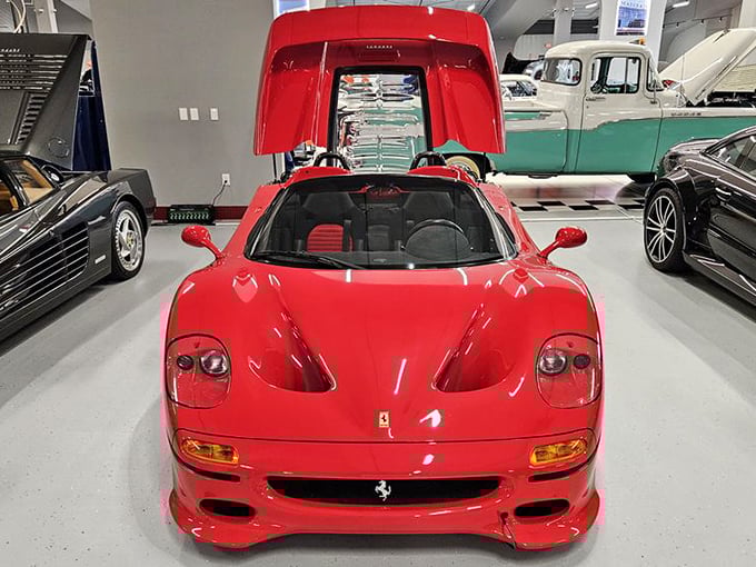 This Ferrari F50 flaunts its engine bay like a peacock shows its feathers &ndash; Italian engineering meant to be admired as much as the bodywork itself.