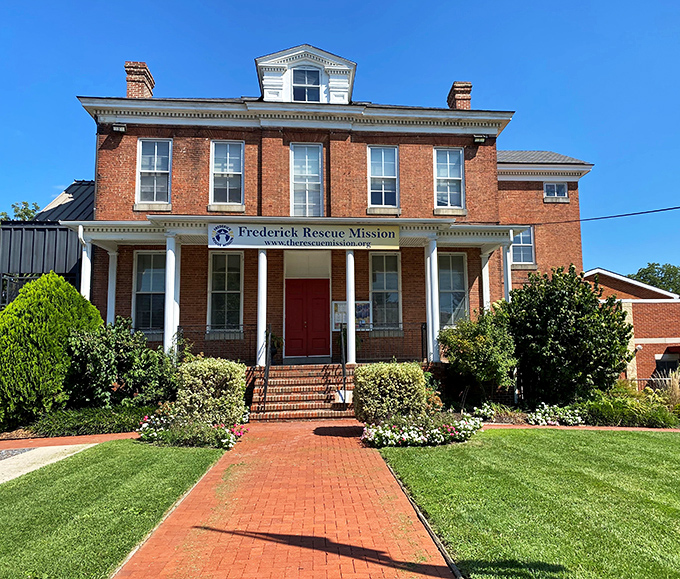 The Frederick Rescue Mission's stately brick building serves the community with dignity. Its classic architecture reminds us that beauty and purpose can harmoniously coexist.