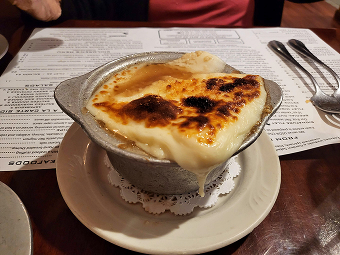 French onion soup that's committed to its craft—the cheese pull alone deserves its own Instagram account and possibly representation by a talent agency.