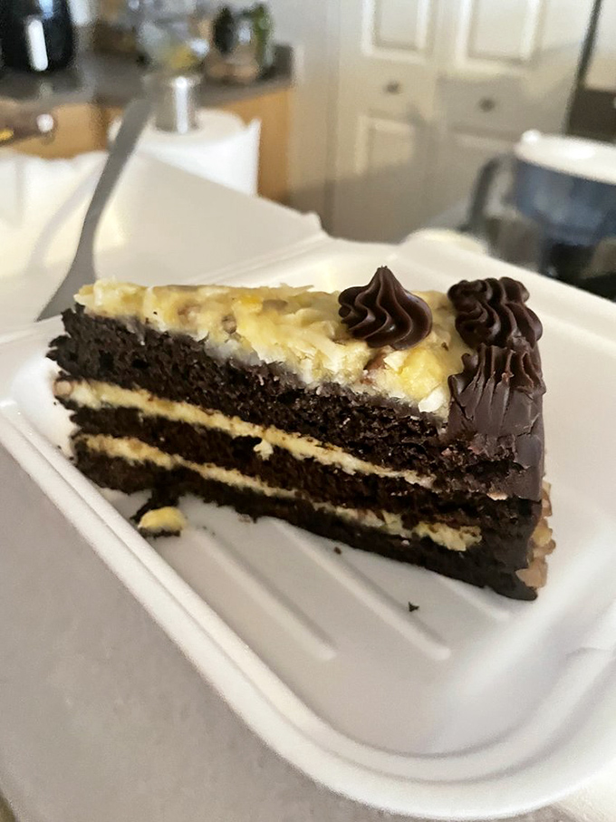 German chocolate torte with layers so precise they could have been engineered by BMW. Decadence has a new definition.