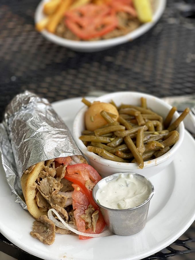 Wrapped in foil like the precious gift it is&mdash;this gyro sandwich with green beans on the side is comfort food with a Grecian passport.