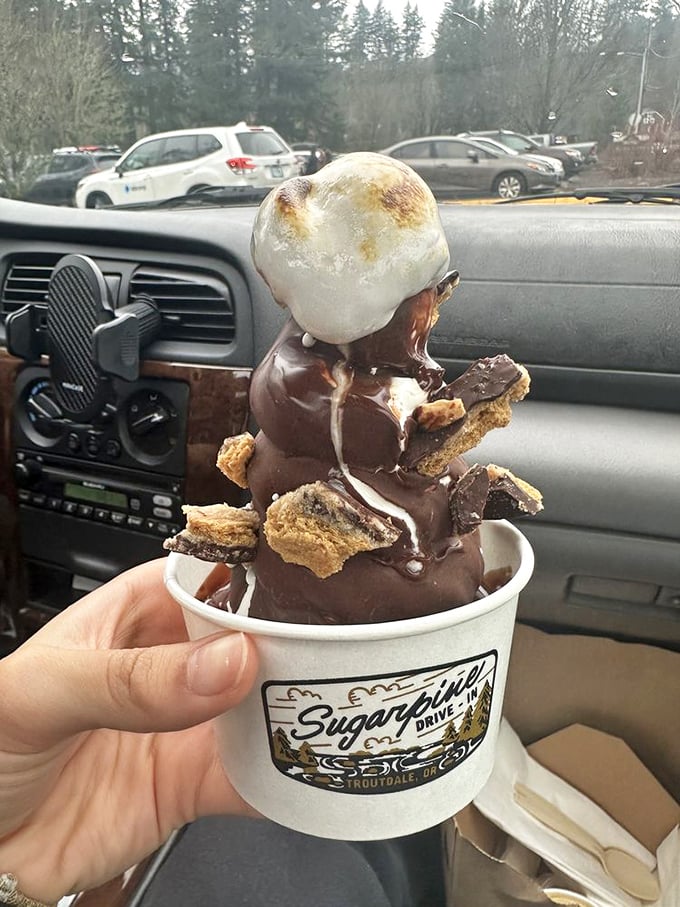 The Torch Mountain sundae&mdash;where campfire memories meet sophisticated dessert engineering. S'mores have officially grown up. 