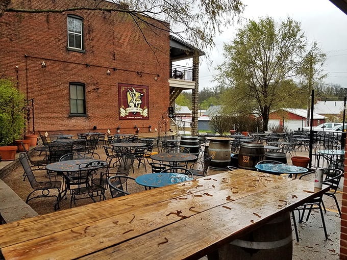 Brick walls, barrel tables, and the promise of good conversation&mdash;this outdoor space has mastered the art of Missouri relaxation.