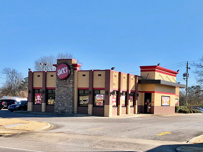 Even treasure hunters need fuel! This Jack's Restaurant stands ready to satisfy hunger pangs between vintage vinyl and Depression glass discoveries.