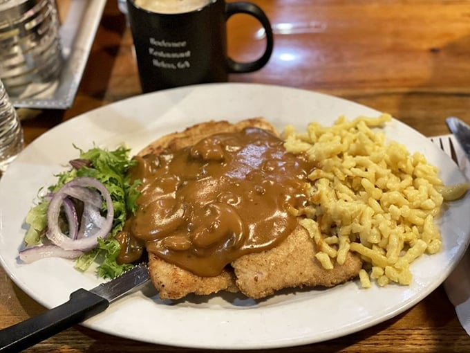 Jagerschnitzel: where a perfectly fried cutlet meets a mushroom sauce so good you'll want to bottle it and use it as cologne.