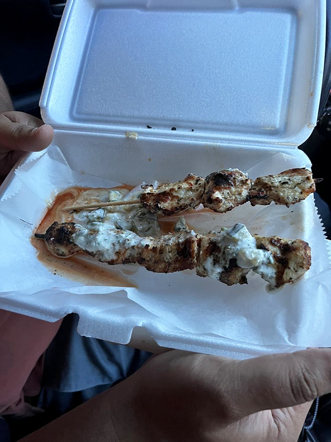 These chicken skewers have achieved that mythical status: perfectly charred outside, juicy inside. The tzatziki sauce is just showing off at this point.