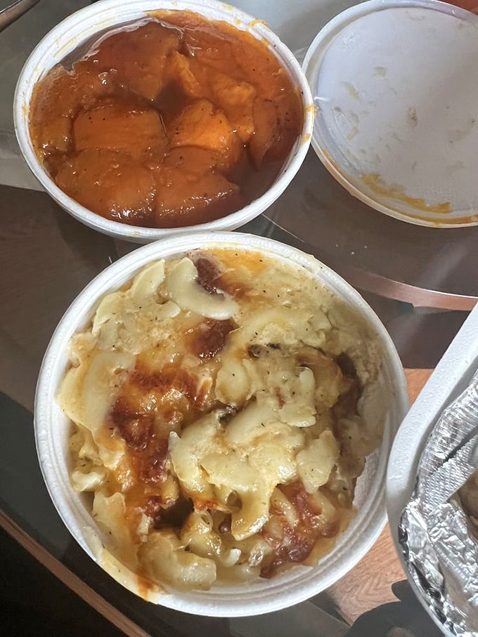 Mac and cheese that achieves the perfect cheese pull alongside candied yams sweet enough to make dessert jealous.