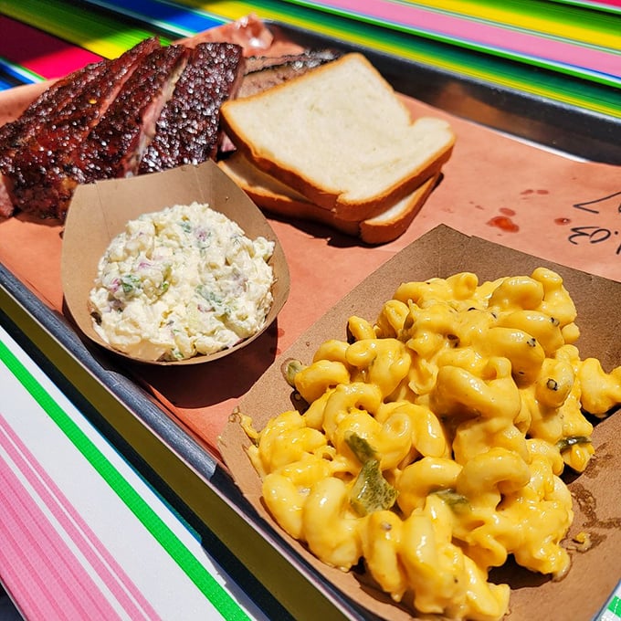 Mac & cheese this vibrant should have its own art exhibition. Jalape&ntilde;os add just enough kick to keep things interesting without overwhelming.