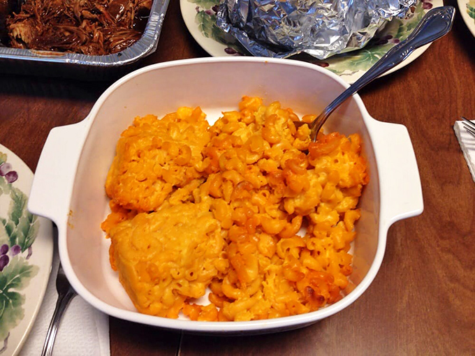 Mac and cheese so gloriously orange and creamy it could make a Kraft executive weep with inadequacy.